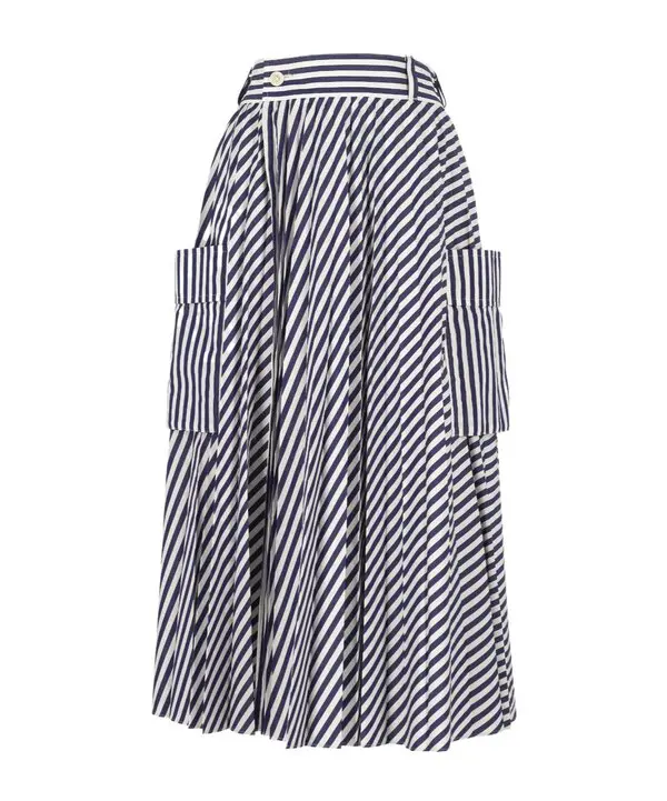 Sacai Striped Pleated Midi Skirt With Button Closure - Gray