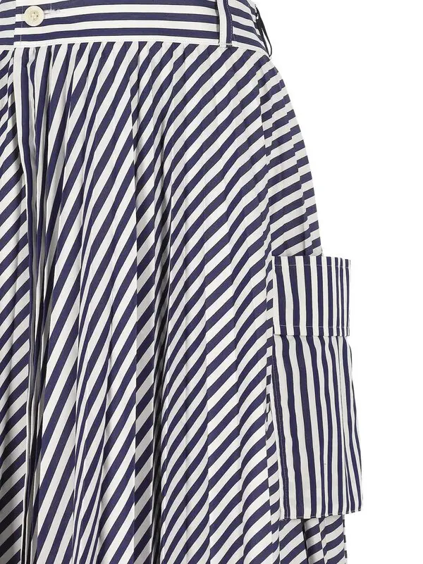 Sacai Striped Pleated Midi Skirt With Button Closure