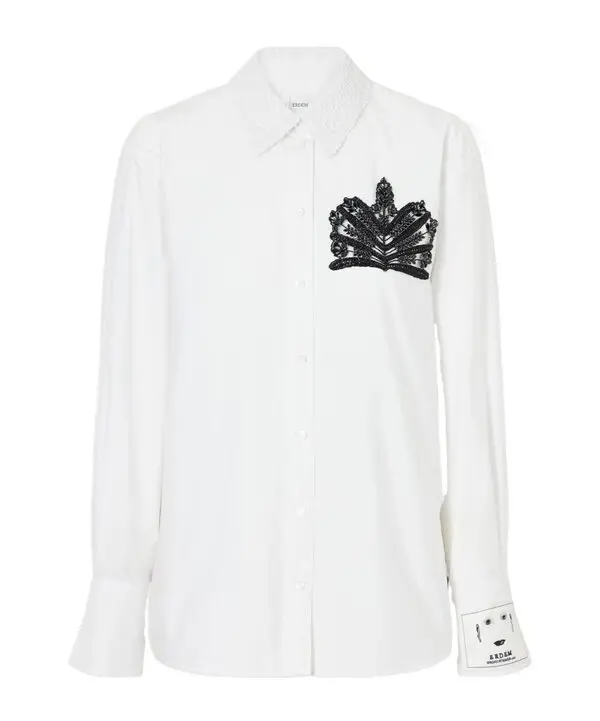 Erdem Floral Lace Trimmed Crystal Embellished Shirt - White