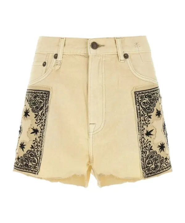 R13 Bandana-appliqué Frayed Shorts - Nude