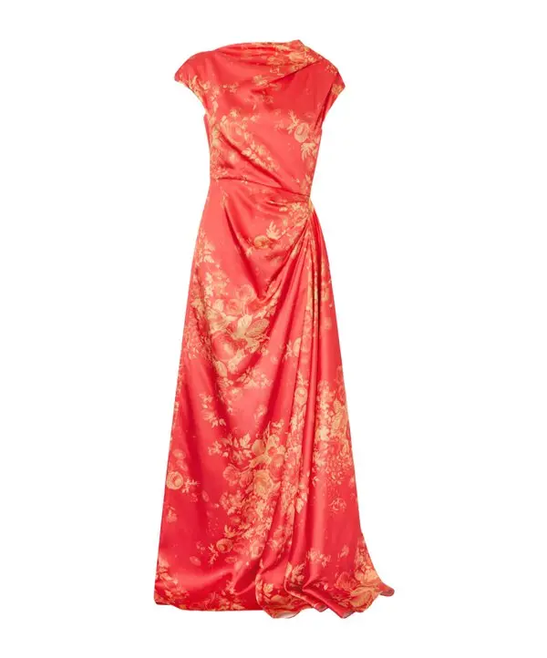 Erdem Printed Maxi Dress With Asymmetrical Hem