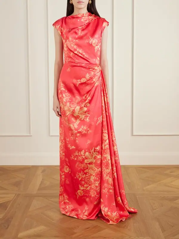 Erdem Printed Maxi Dress With Asymmetrical Hem