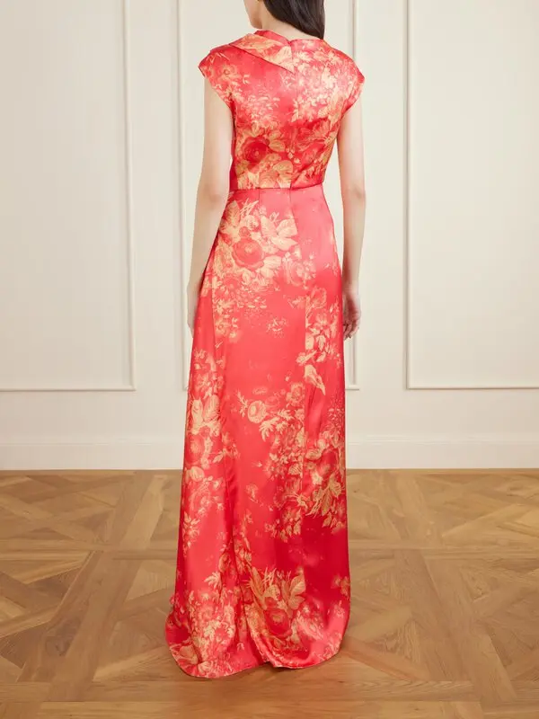 Erdem Printed Maxi Dress With Asymmetrical Hem