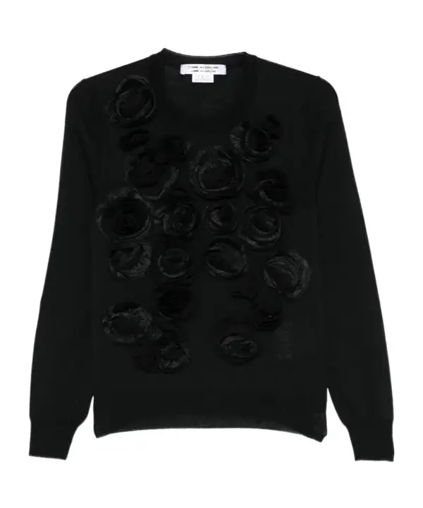 Comme Des Garçons Flower Appliqué Sweater - Black
