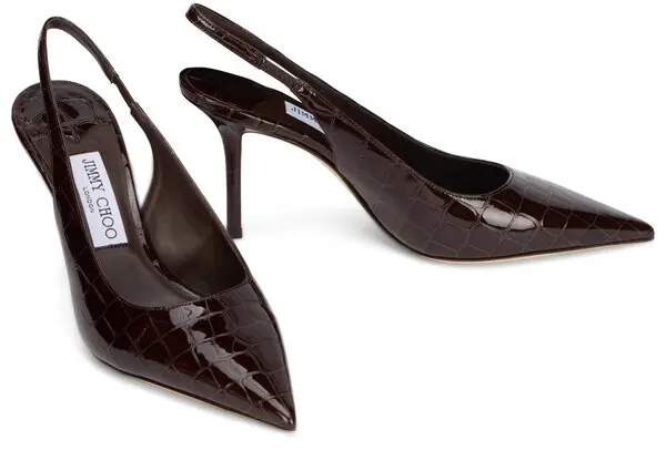 JIMMY CHOO Embossed Crocodile Effect Slingback Pumps - Black