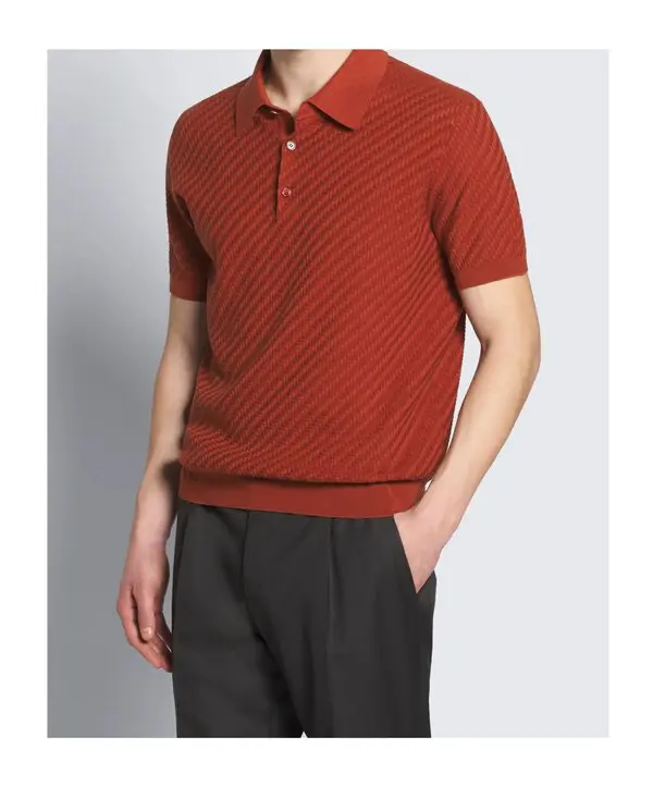 Brioni Brick Cotton, Silk And Cashmere Trama Weave Polo - Brick Red