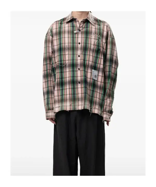 Mihara Yasuhiro Checked Embroidered Shirt