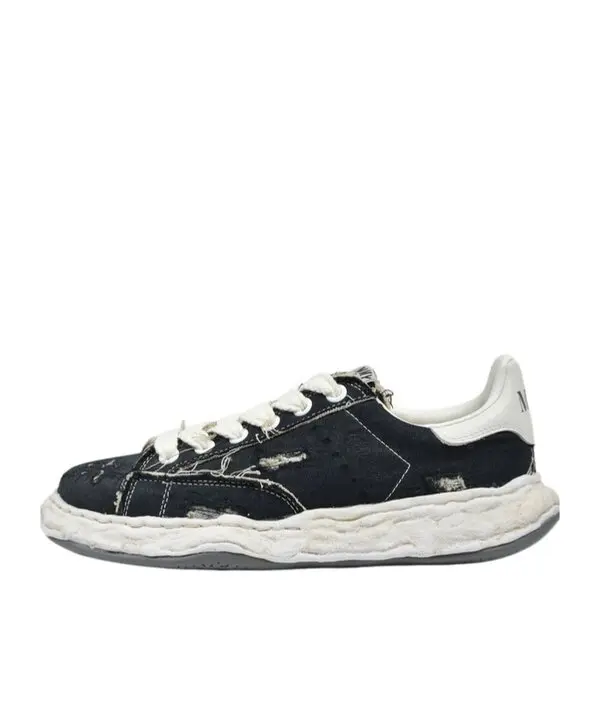 Mihara Yasuhiro Charles Og Sole Ripped-canvas Lace-up Sneakers - Black