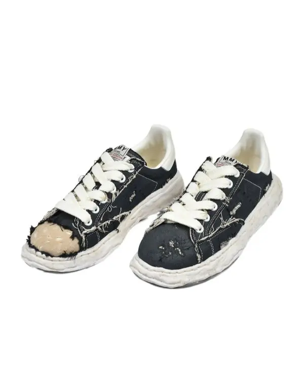 Mihara Yasuhiro Charles Og Sole Ripped-canvas Lace-up Sneakers - Black