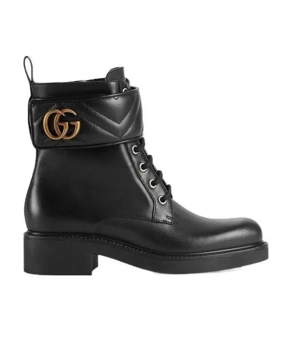 Gucci Logo Plaque Lace-up Ankle Boots