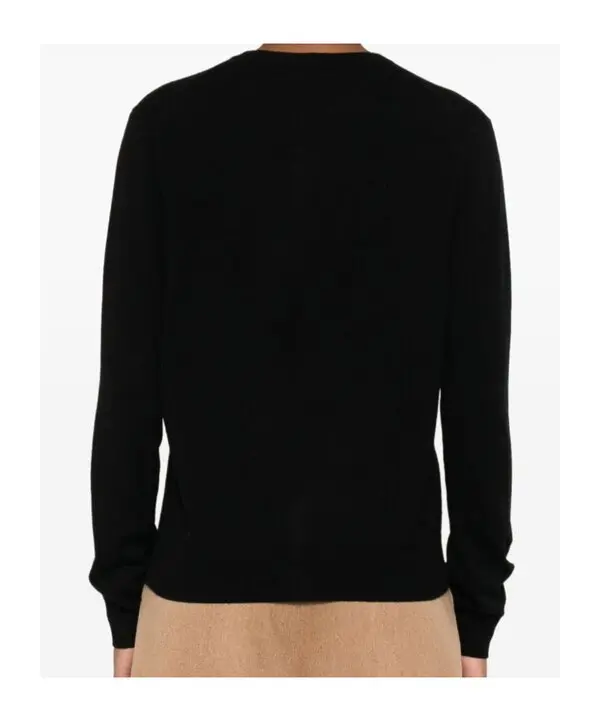 Soft Goat Crew Neck Fine Knit Cardigan - Black