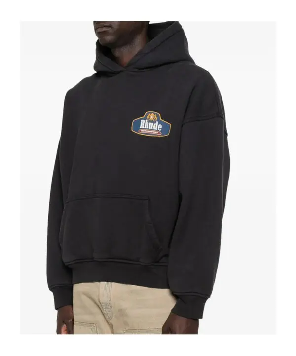 Rhude Logo Printed Long Sleeved Hoodie - Black