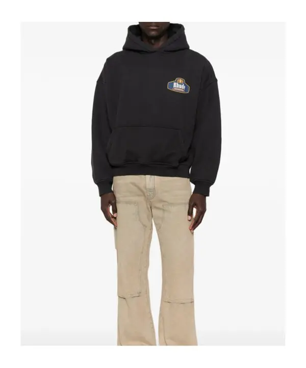 Rhude Logo Printed Long Sleeved Hoodie - Black