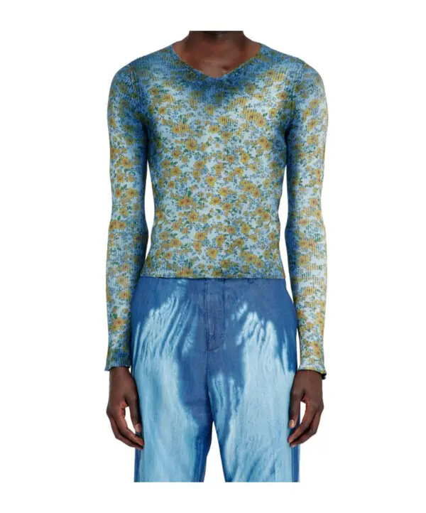 DIESEL® Ribbed Floral Long-sleeve V-neck Sweater