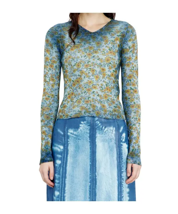 DIESEL® Ribbed Floral Long-sleeve V-neck Sweater