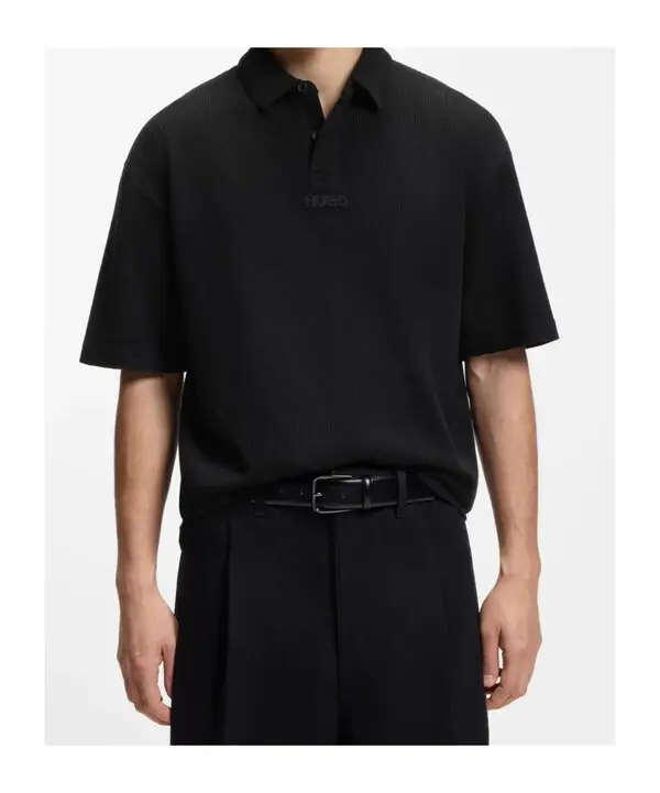 Hugo Boss Waffle-structured Polo Shirt In Cotton