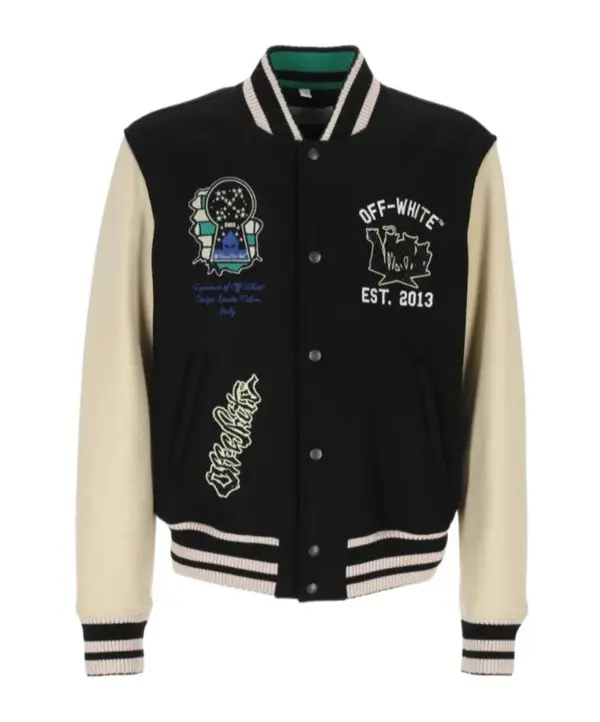 Off-White Varsity Jacket With Embroidered Details - Black