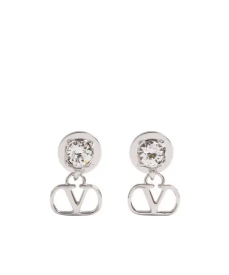 Valentino Garavani Vlogo Signature Earrings In Metal And Swarovski Crystals - White