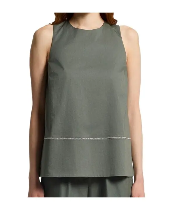 Peserico Sleeveless Beaded Trim Top - Gray