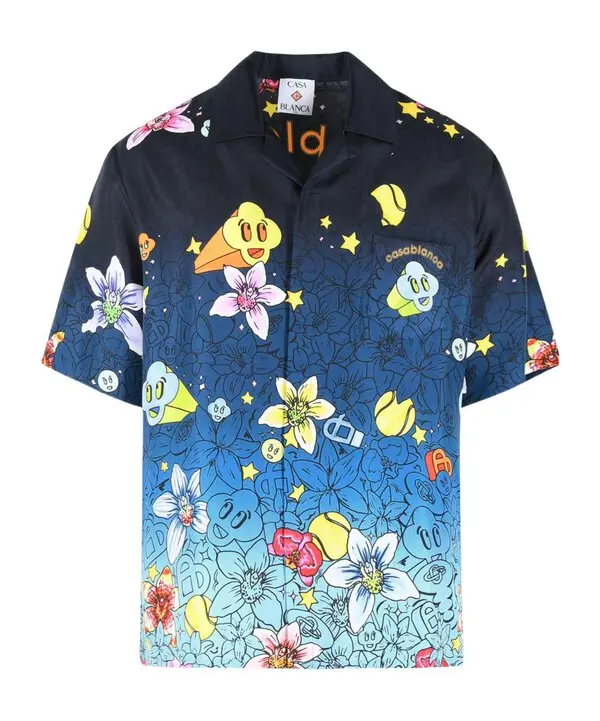 Casablanca Graffiti Repeat Satin Shirt - Blue