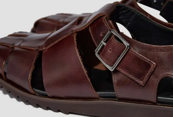 Paraboot Round-toe Leather Sandals With Buckle Fastening - Black