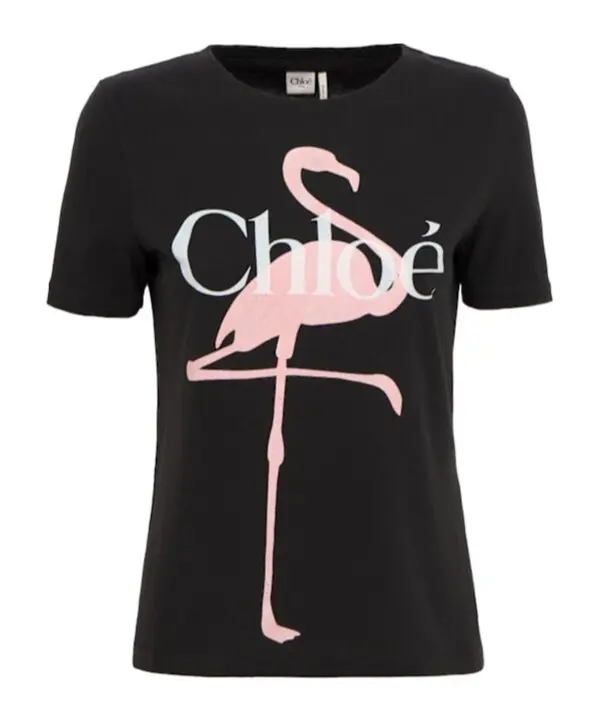Chloé Cotton Jersey T-shirt With Flamingo Print - Black