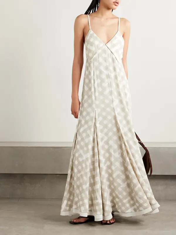 Proenza Schouler Plaid Pleated Maxi Dress - White
