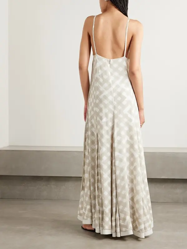 Proenza Schouler Plaid Pleated Maxi Dress - White