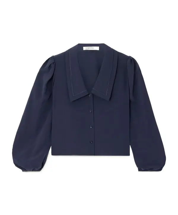 FRAME Sailor Embroidered Silk Shirt - Navy
