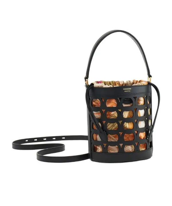 FERRAGAMO Gancini Laser-cut Bucket Bag - Black/multicolor