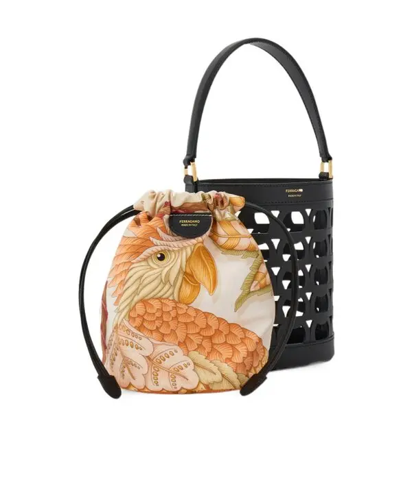 FERRAGAMO Gancini Laser-cut Bucket Bag - Black/multicolor