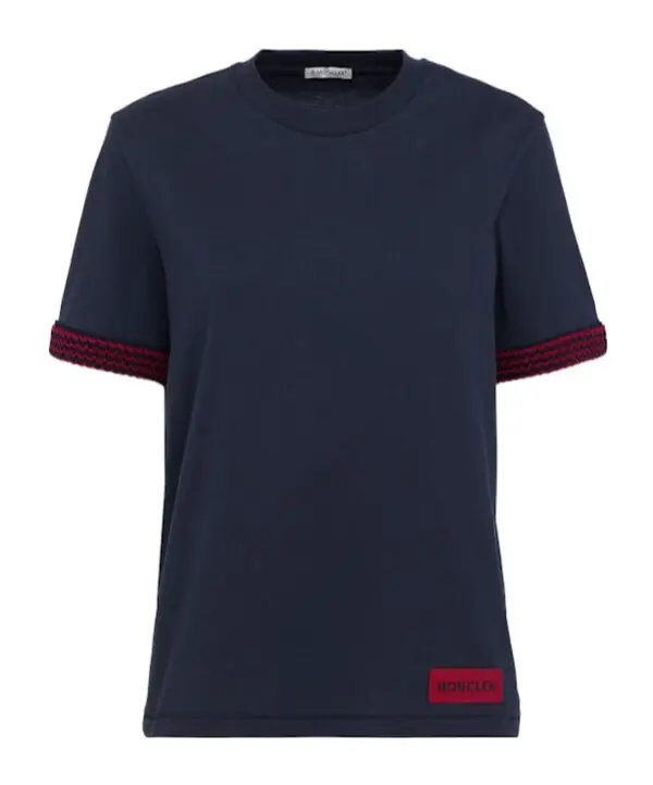 Moncler Crochet-trimmed Cotton Logo T-shirt - Black