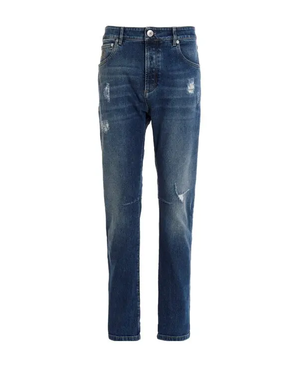 Brunello Cucinelli Distressed Straight-leg Jeans - Blue