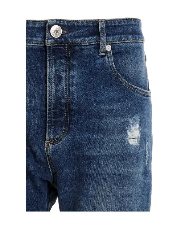 Brunello Cucinelli Distressed Straight-leg Jeans - Blue