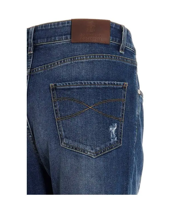 Brunello Cucinelli Distressed Straight-leg Jeans - Blue