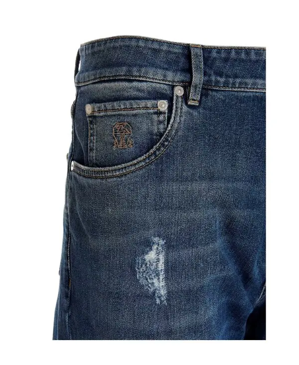 Brunello Cucinelli Distressed Straight-leg Jeans - Blue