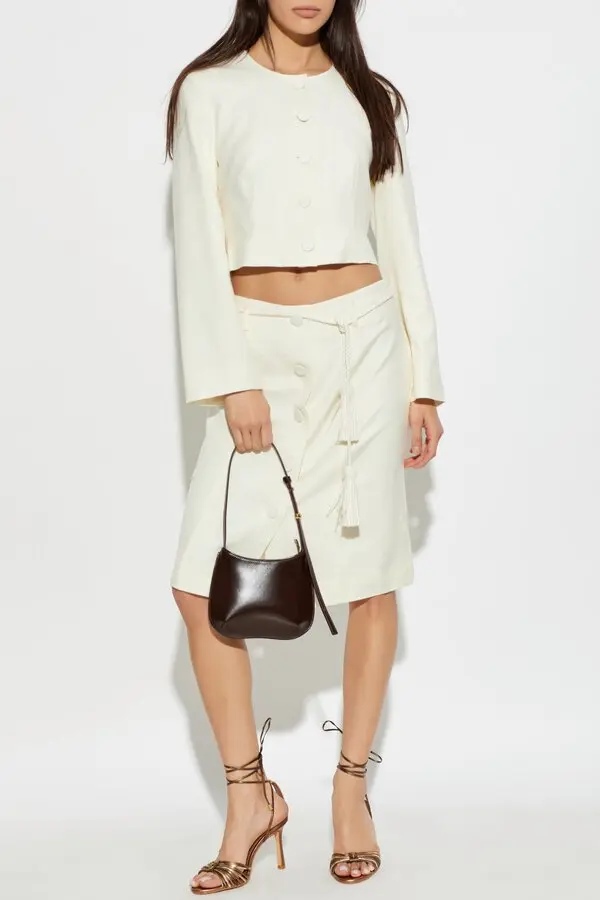 Posse Elspeth Button-front Midi Skirt With Tassel Belt - White