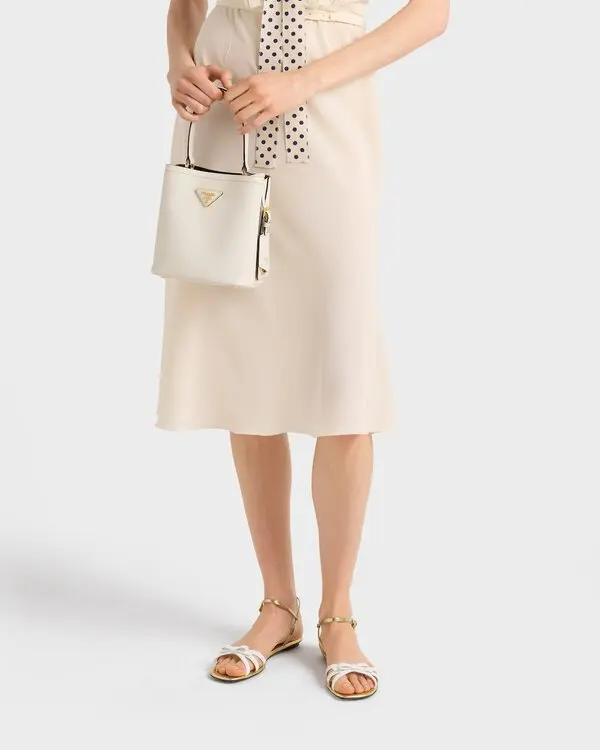 Prada Flat Patent And Metallic Leather Sandals With Bow Detailing