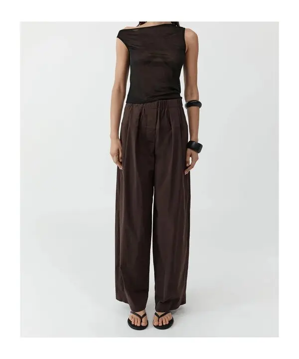 ST. AGNI Elastic Waist Pleated Wide-leg Trousers - Black