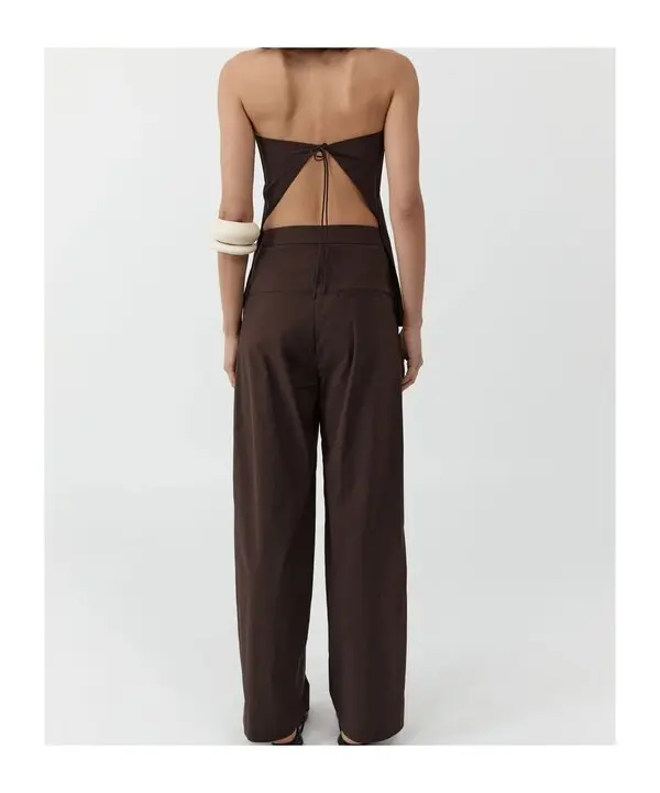 ST. AGNI Elastic Waist Pleated Wide-leg Trousers - Black