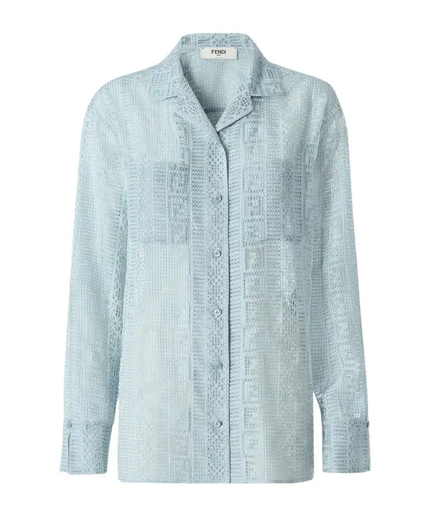 Fendi Long-sleeved Burnout Pequin Shirt - Light Blue