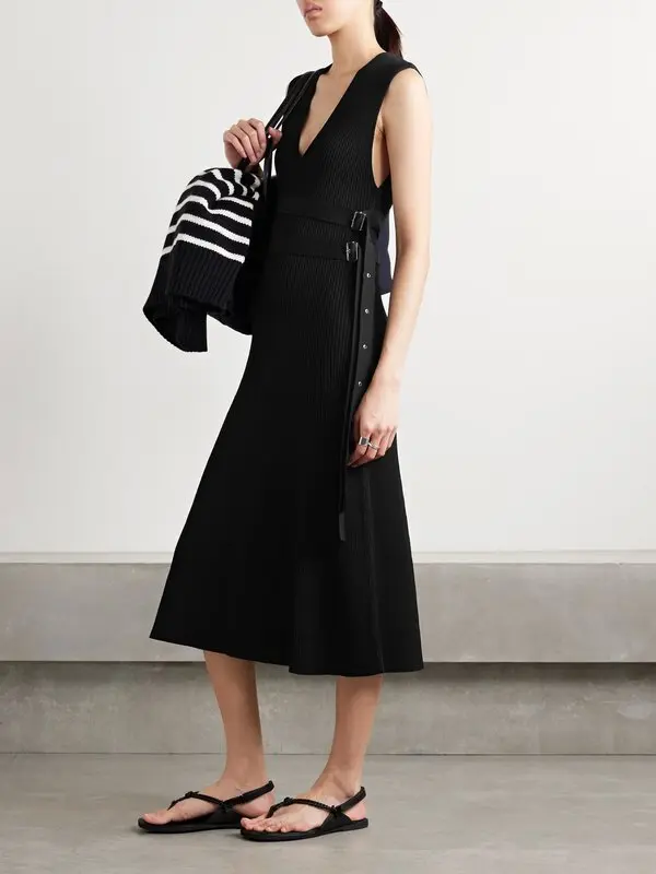 Proenza Schouler Madeline Ribbed Knit Dress With Double Belt