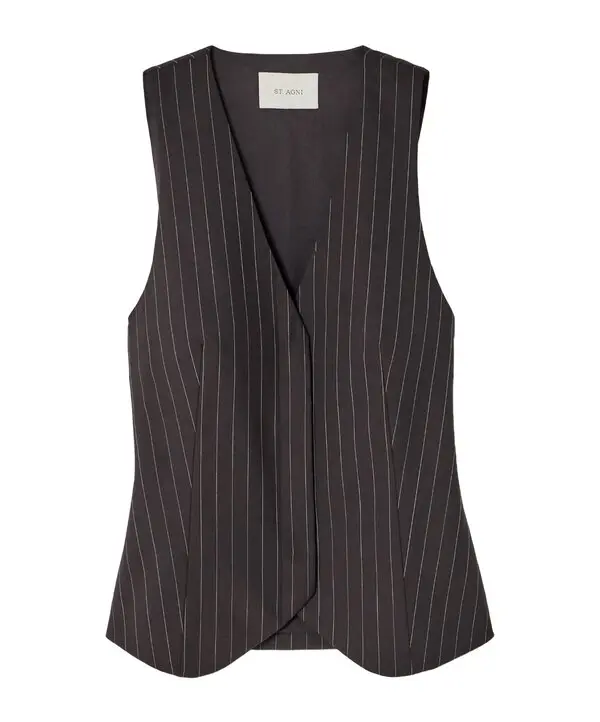 ST. AGNI Fine Stripe Woolen Blend Vest - Black
