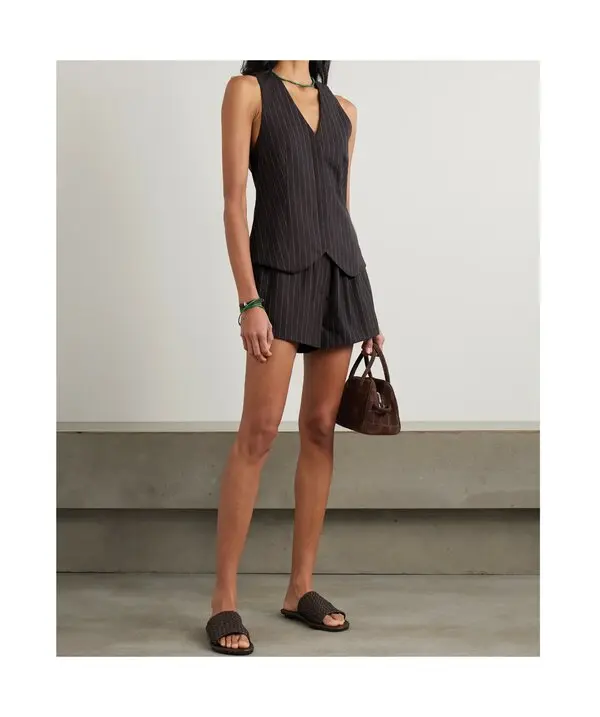 ST. AGNI Fine Stripe Woolen Blend Vest - Black