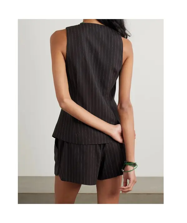 ST. AGNI Fine Stripe Woolen Blend Vest - Black