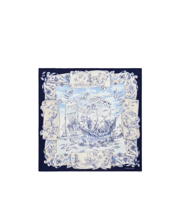 FERRAGAMO Ethnic Print Silk Scarf - Blue