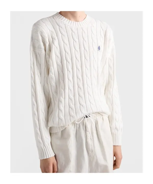 Prada Embroidered Cable Knit Crewneck Jumper