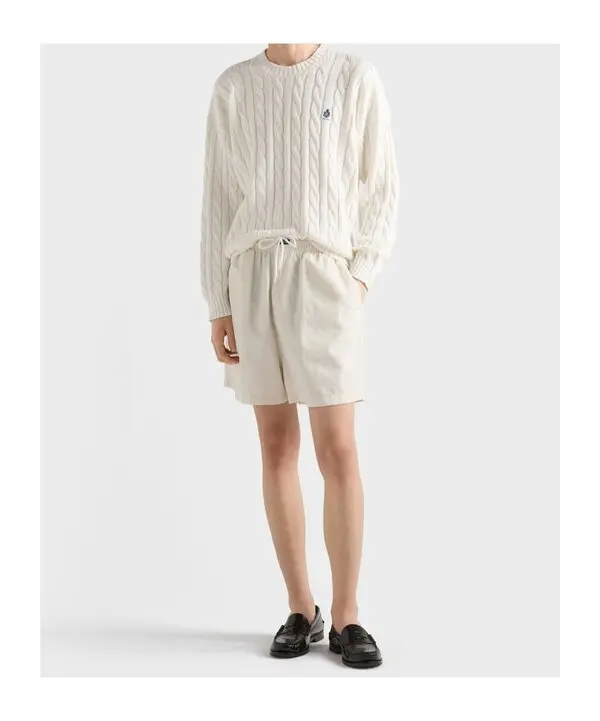 Prada Embroidered Cable Knit Crewneck Jumper