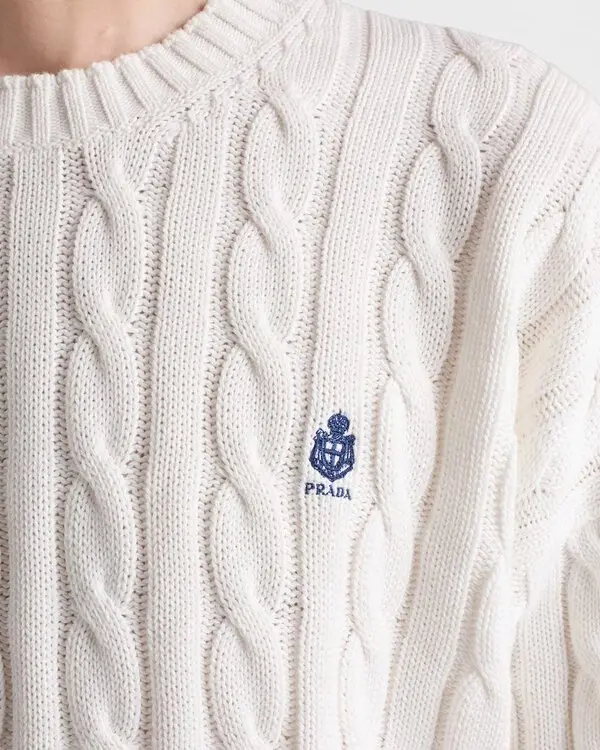 Prada Embroidered Cable Knit Crewneck Jumper