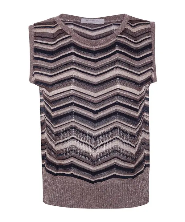 D.exterior Metallic Chevron Knit Top - Chocolate
